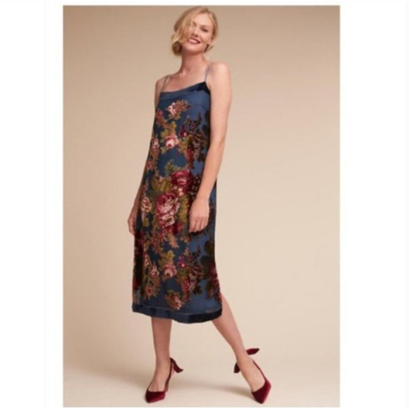 BHLDN | Dresses | Bhldn Carlson Burnout Velvet Midi Dress Xl Floral New ...